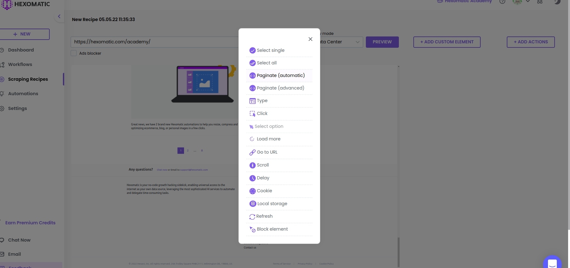 Custom Actions 101 - How to create complex scraping recipes | Hexomatic