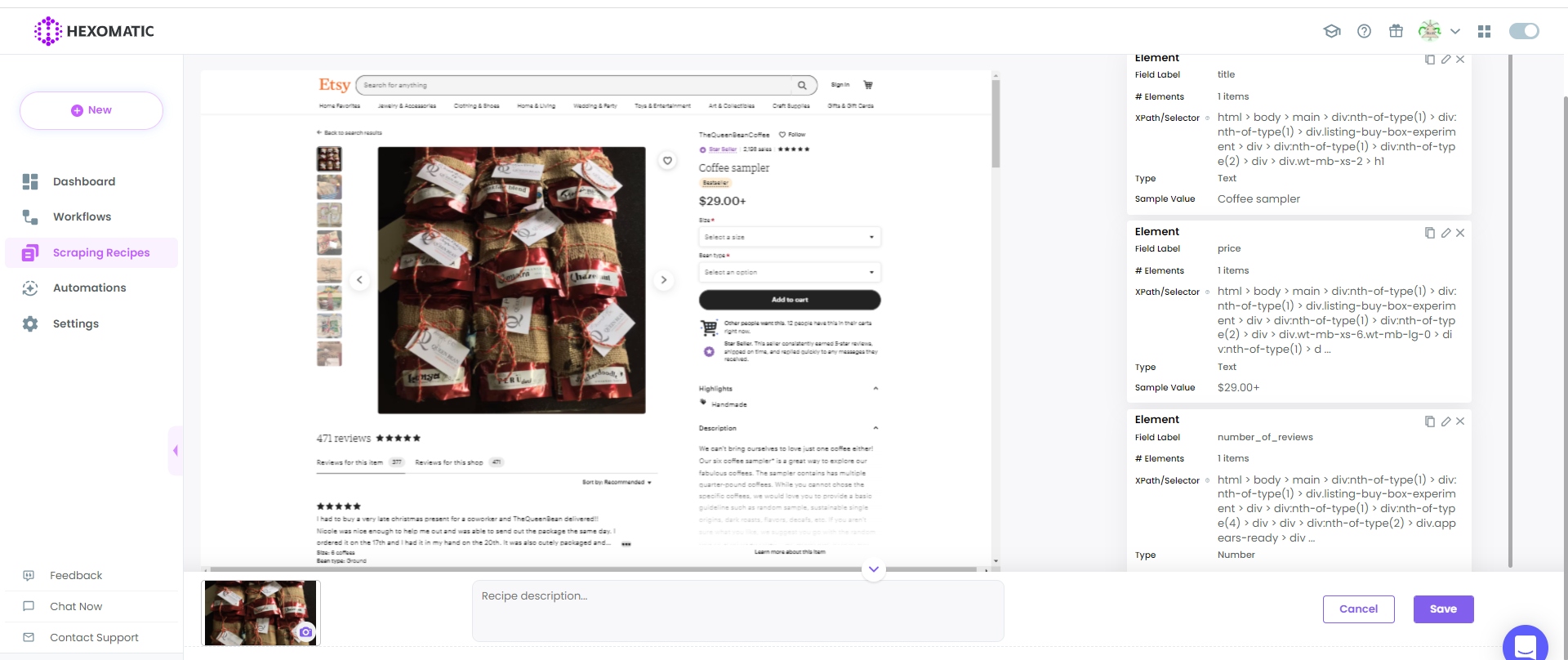 How to Scrape Etsy Product Data | Hexomatic Academy