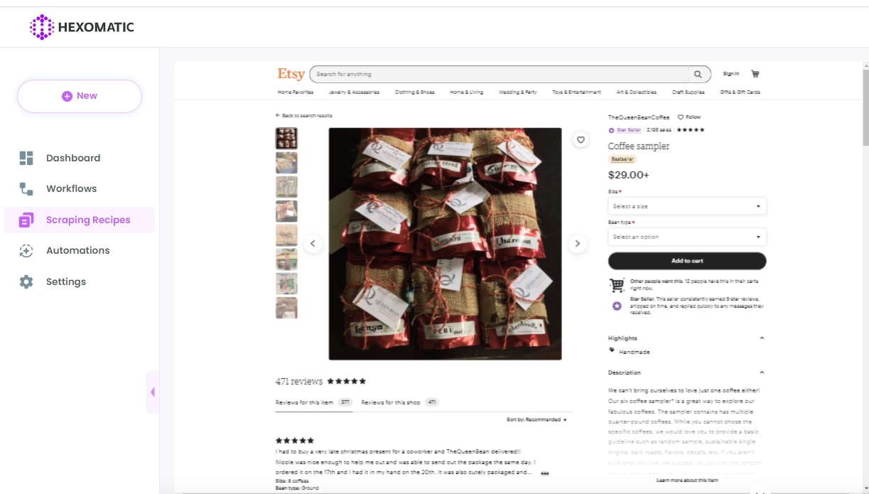 How to Scrape Etsy Product Data | Hexomatic Academy