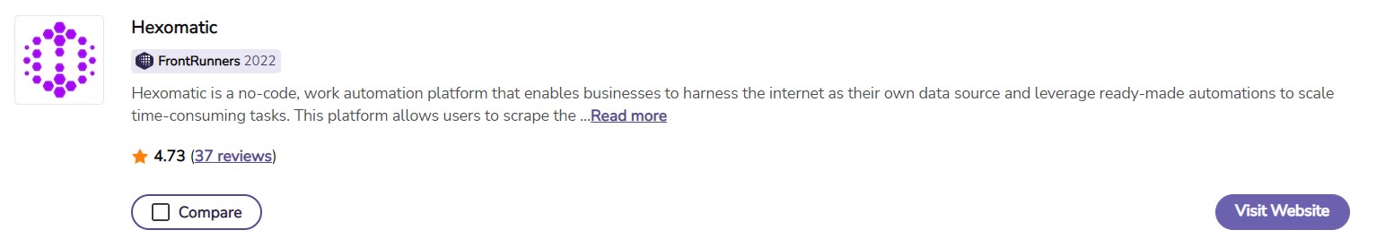 Hexomatic - Data Extraction Software Advice Frontrunner | Hexomatic