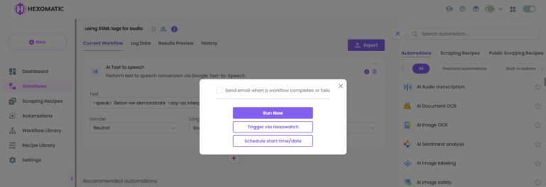 How to use advanced SSML tags with Text to Voice | Hexomatic