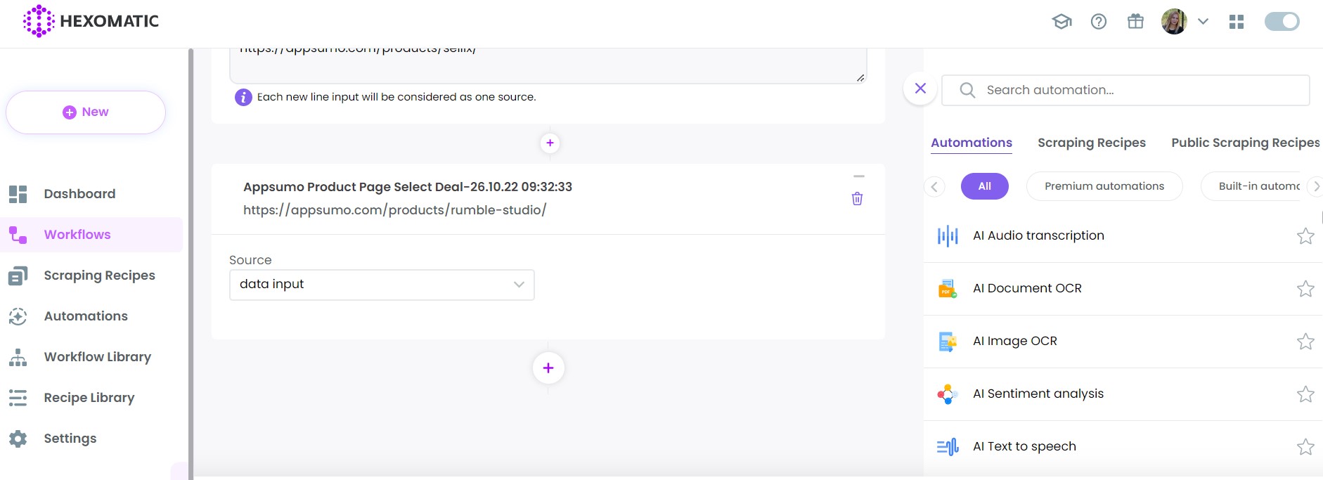 How to scrape AppSumo | Hexomatic