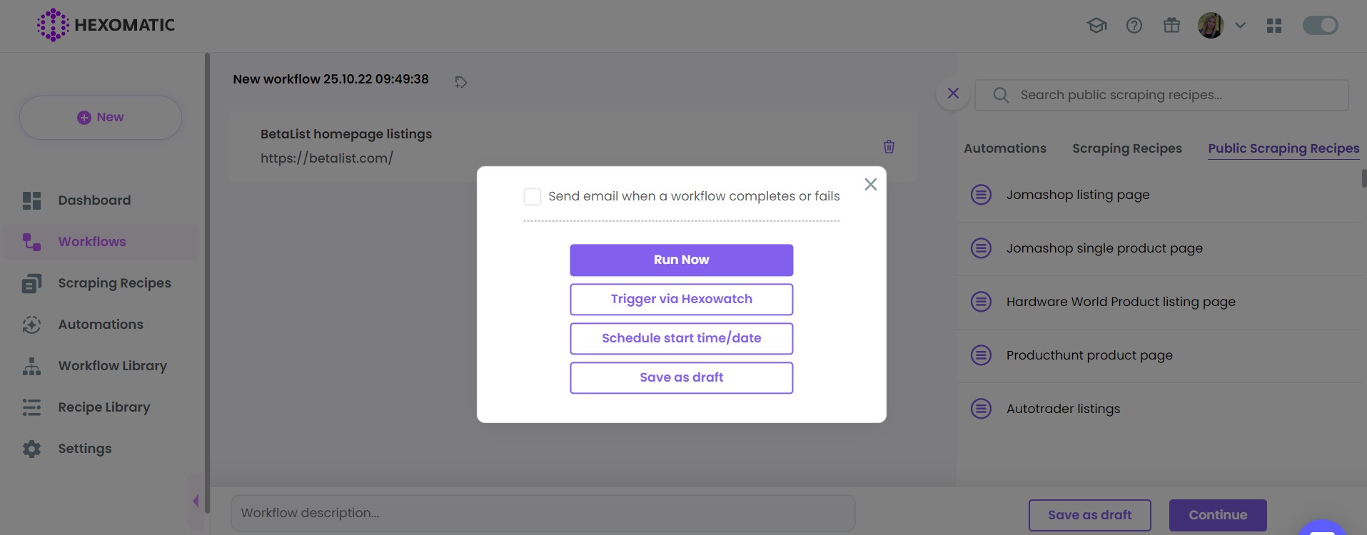 How to scrape Betalist | Hexomatic
