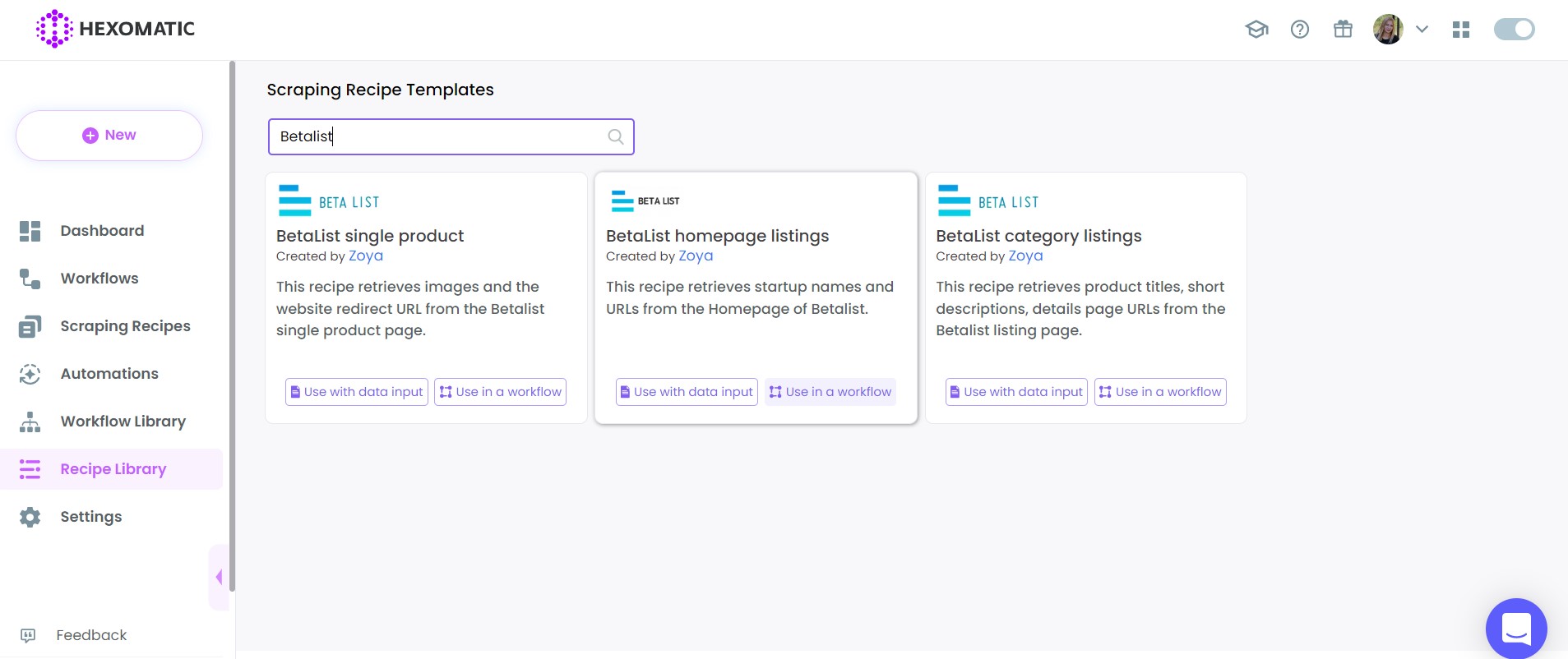 How to scrape Betalist | Hexomatic