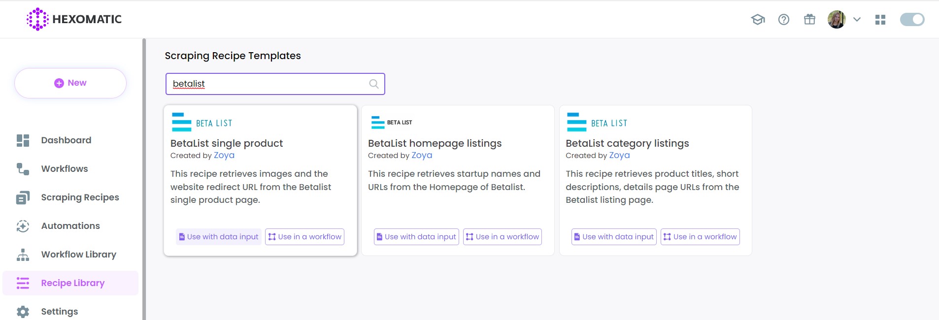 How to scrape Betalist | Hexomatic