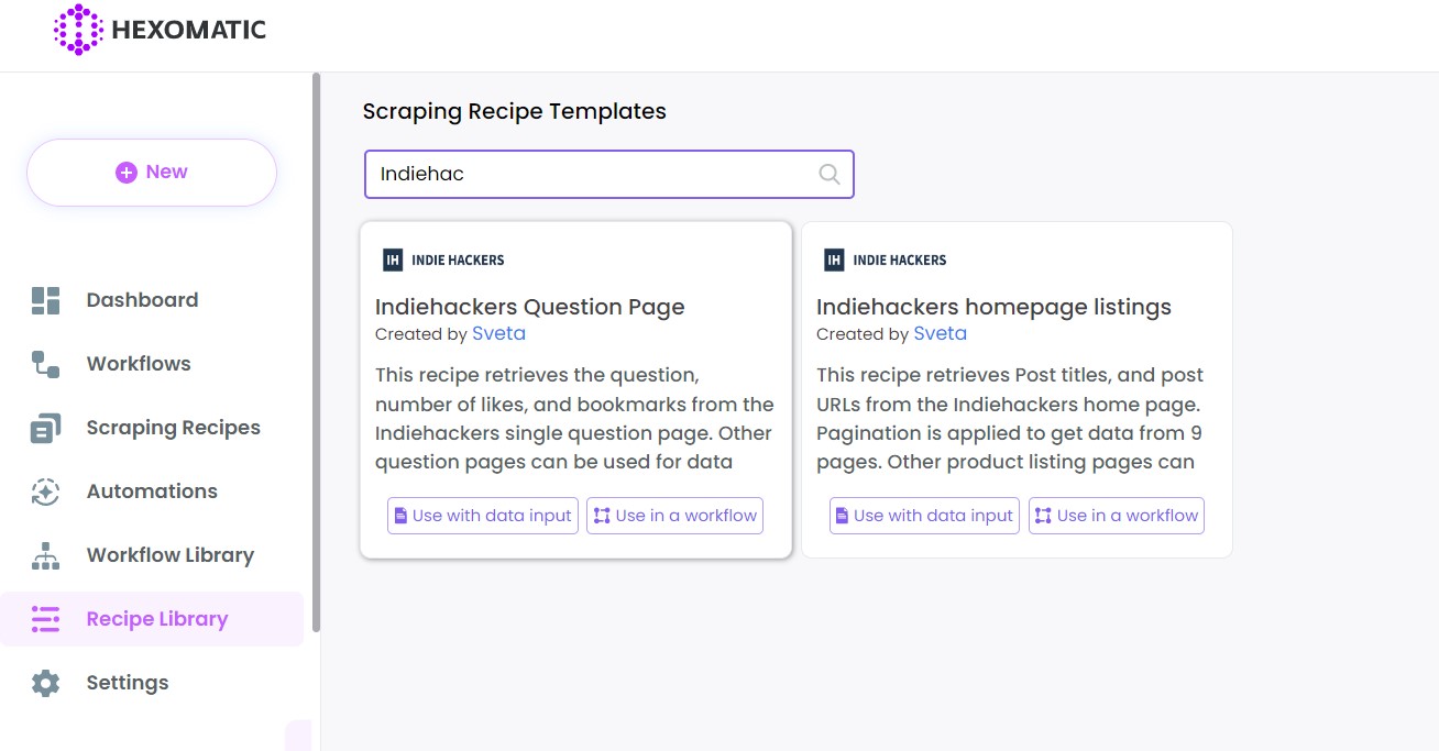 How to scrape Indiehackers | Hexomatic