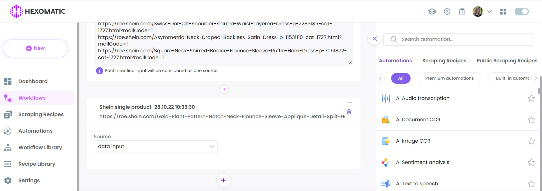 How to scrape Shein | Hexomatic