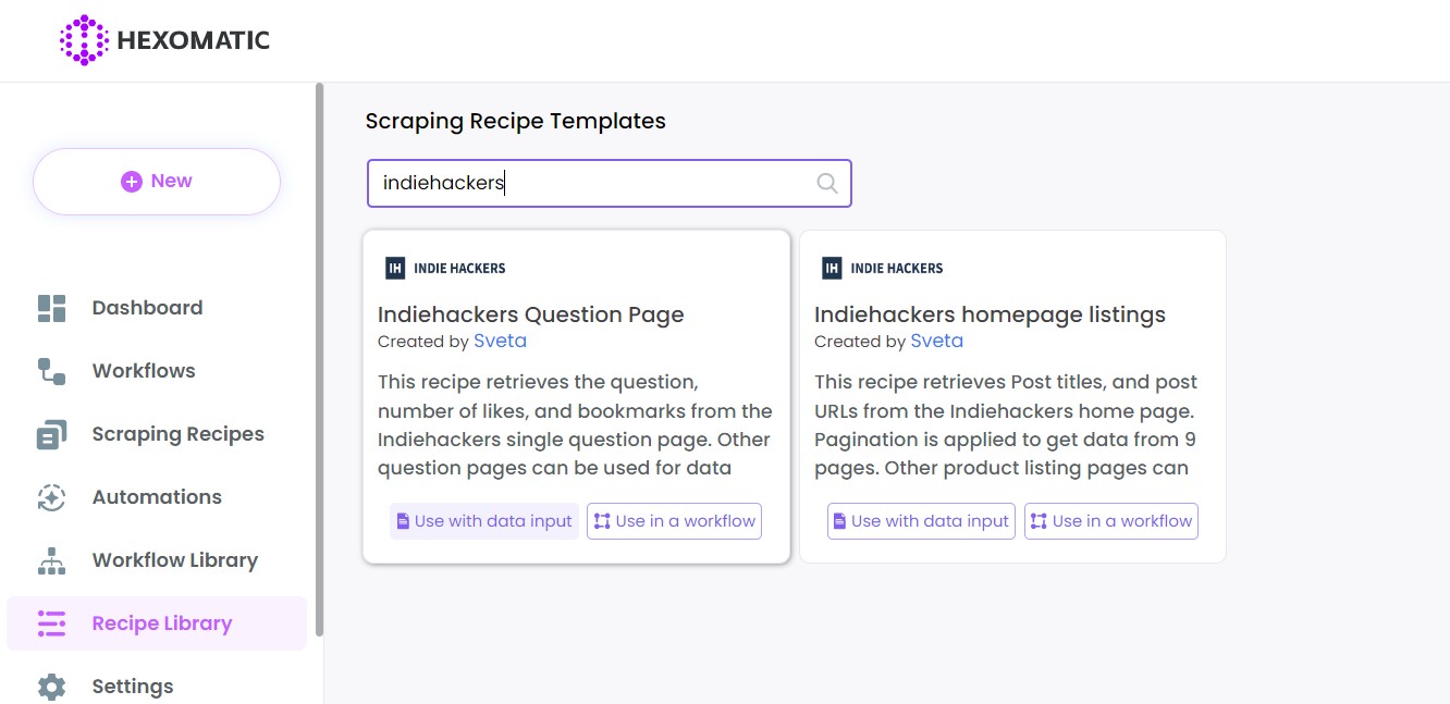 How to scrape Indiehackers | Hexomatic
