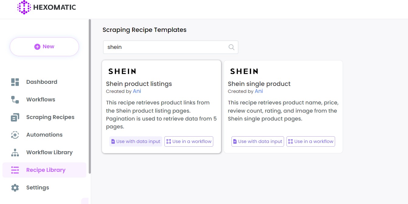 How to scrape Shein | Hexomatic