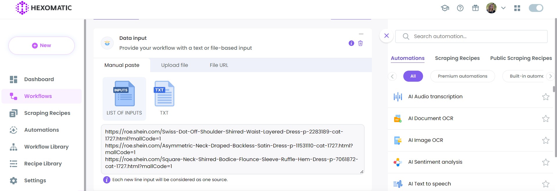 How to scrape Shein | Hexomatic