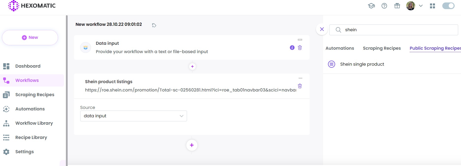 How to scrape Shein | Hexomatic