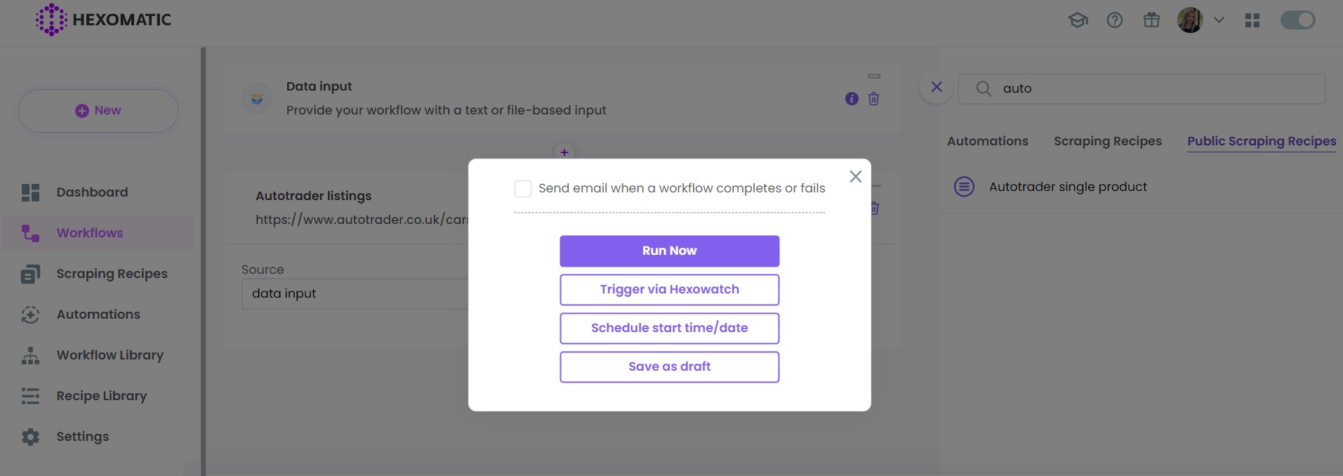 How to scrape Autotrader | Hexomatic