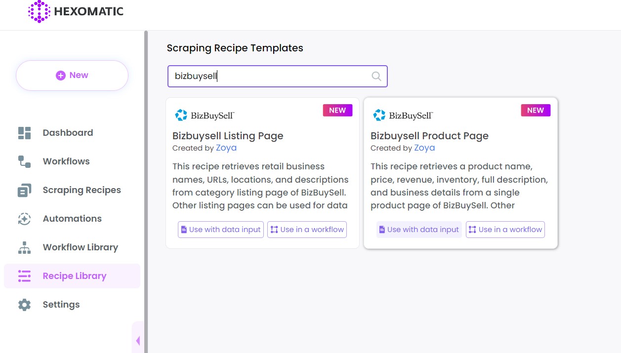 How to scrape BizBuySell | Hexomatic