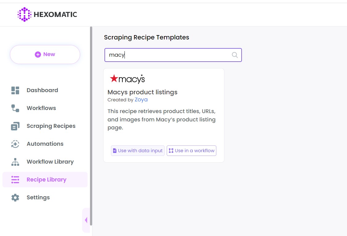 How to scrape Macy's | Hexomatic