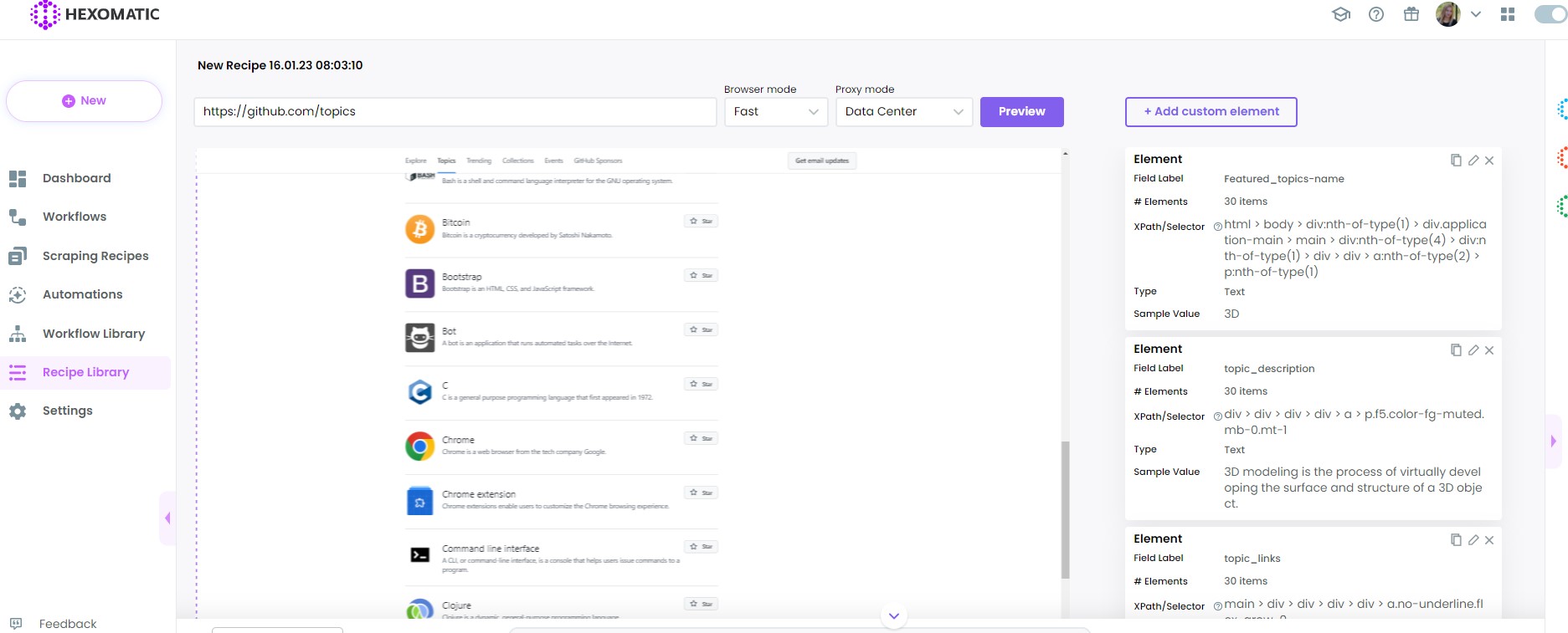 How scrape GitHub | Hexomatic