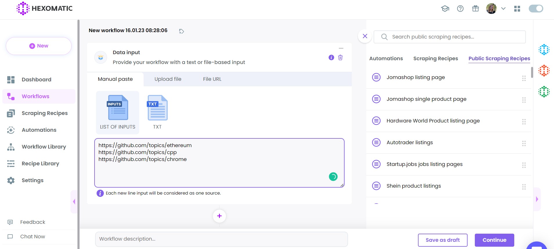 How scrape GitHub | Hexomatic
