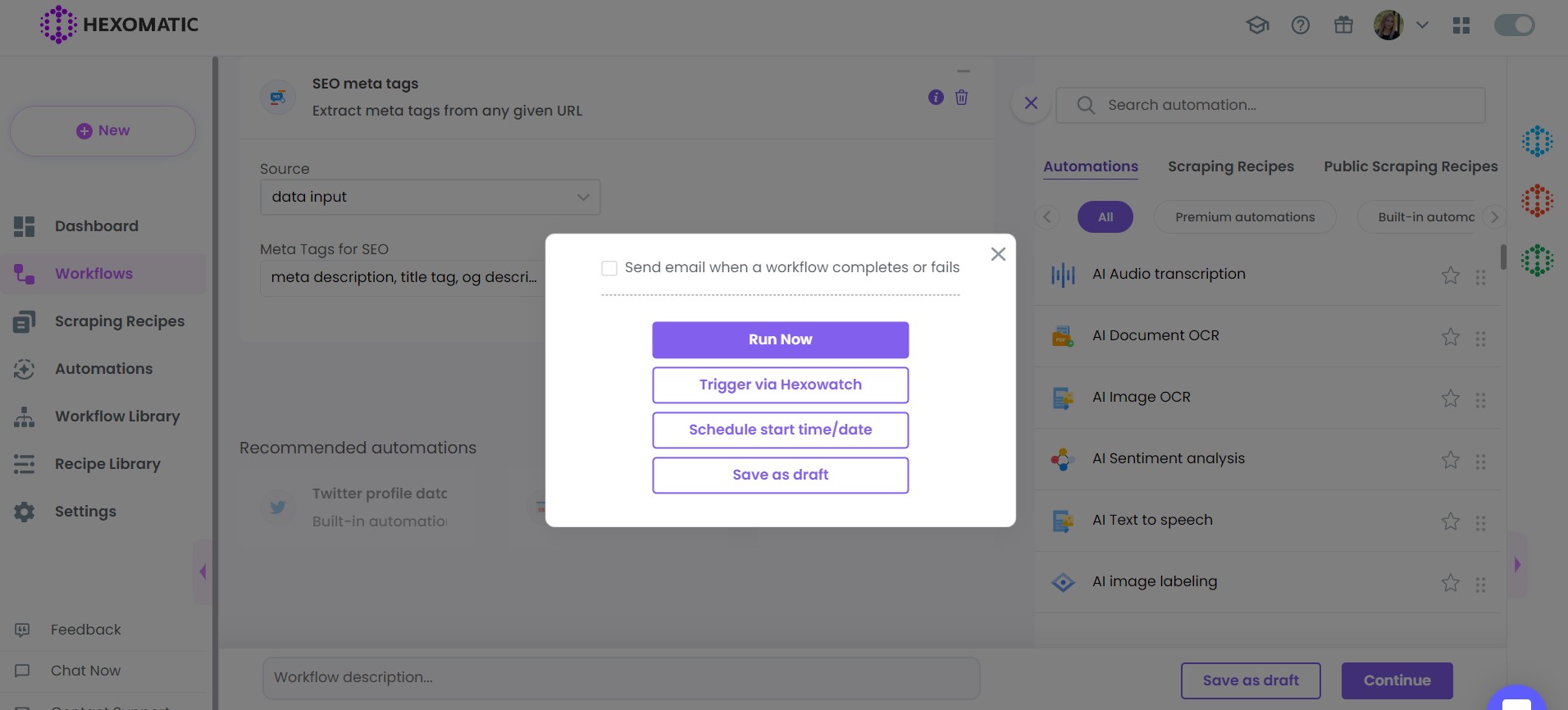 How to scrape SEO meta tags from any website | Hexomatic