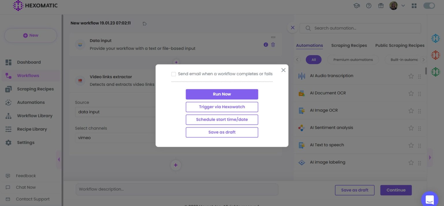 How to scrape videos from any website | Hexomatic