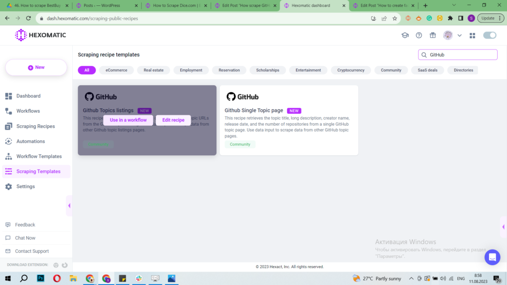 How scrape GitHub | Hexomatic