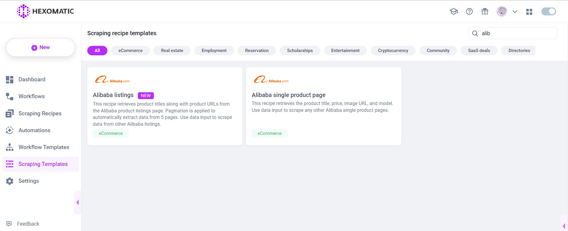 How to scrape Alibaba | Hexomatic