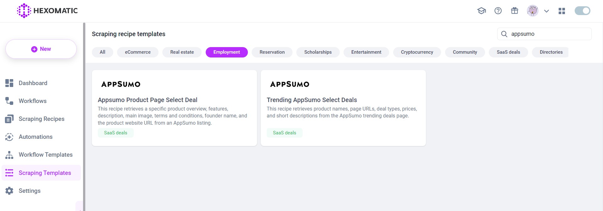 How to scrape AppSumo | Hexomatic