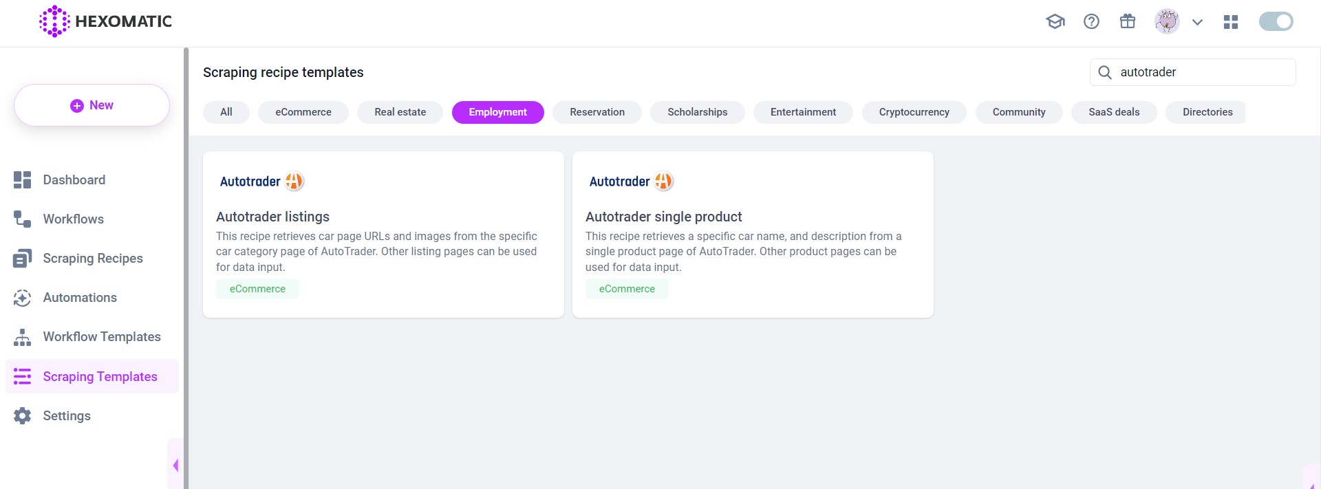 How to scrape Autotrader | Hexomatic