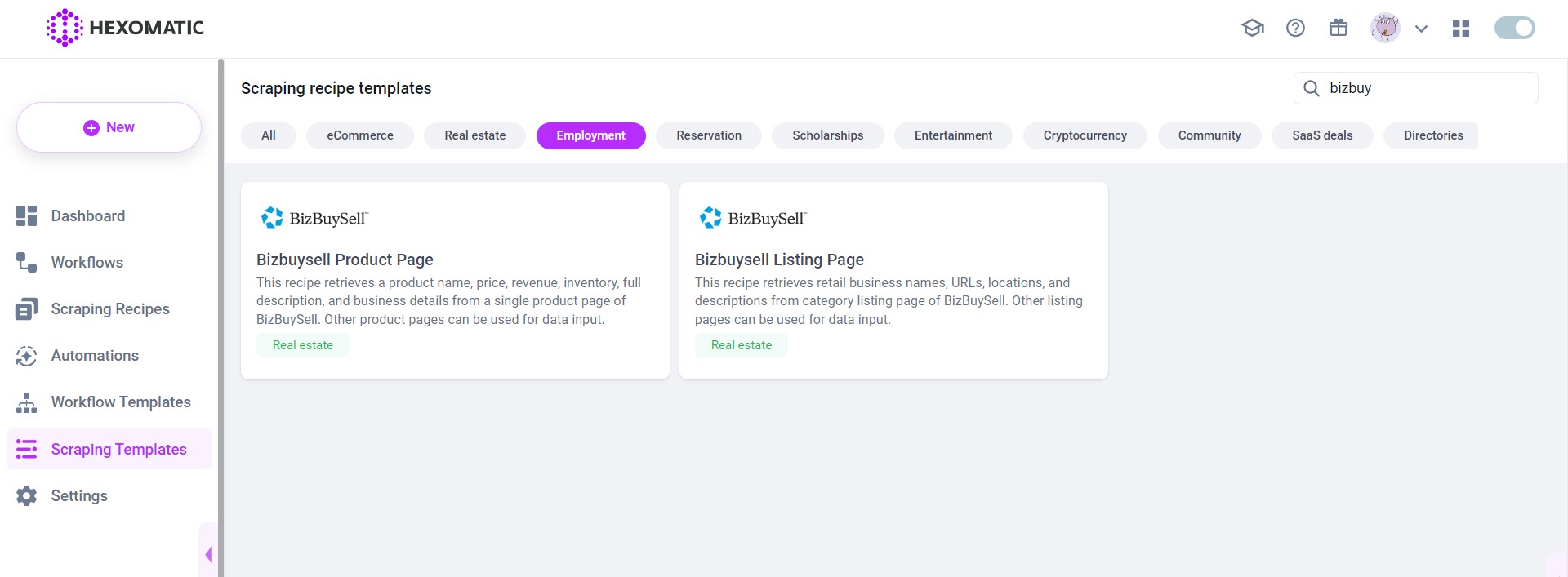 How to scrape BizBuySell | Hexomatic