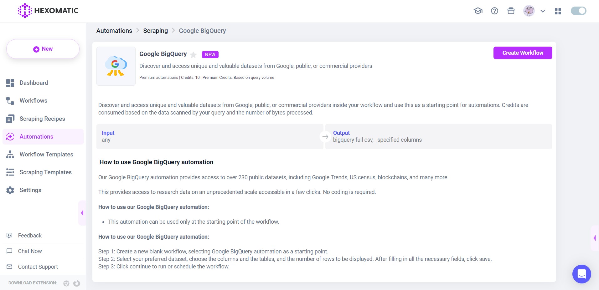 How to Access Google Big Data Via Hexomatic