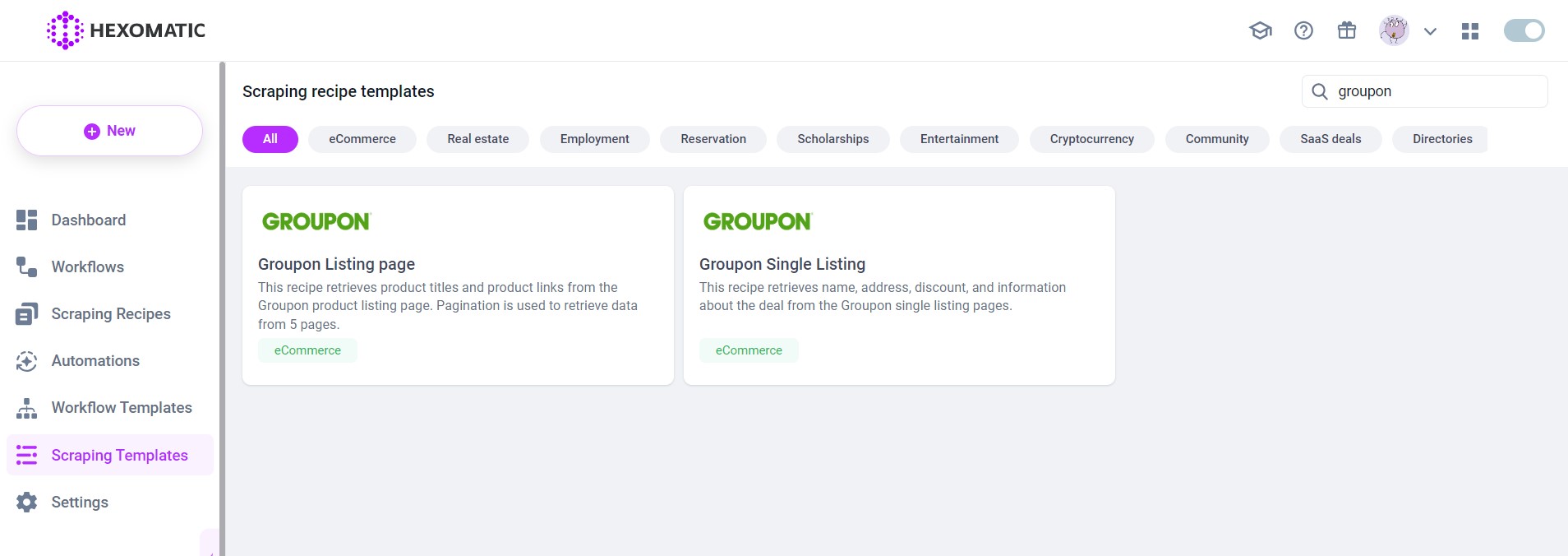 How to scrape Groupon | Hexomatic