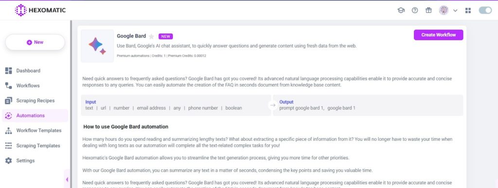 How to automate Bard AI | Hexomatic
