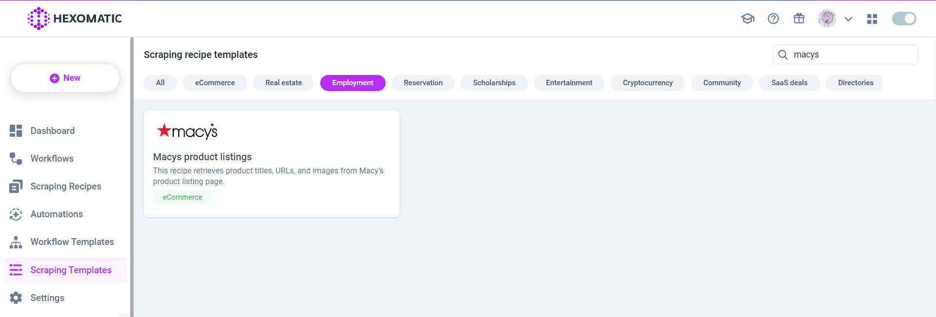 How to scrape Macy's | Hexomatic