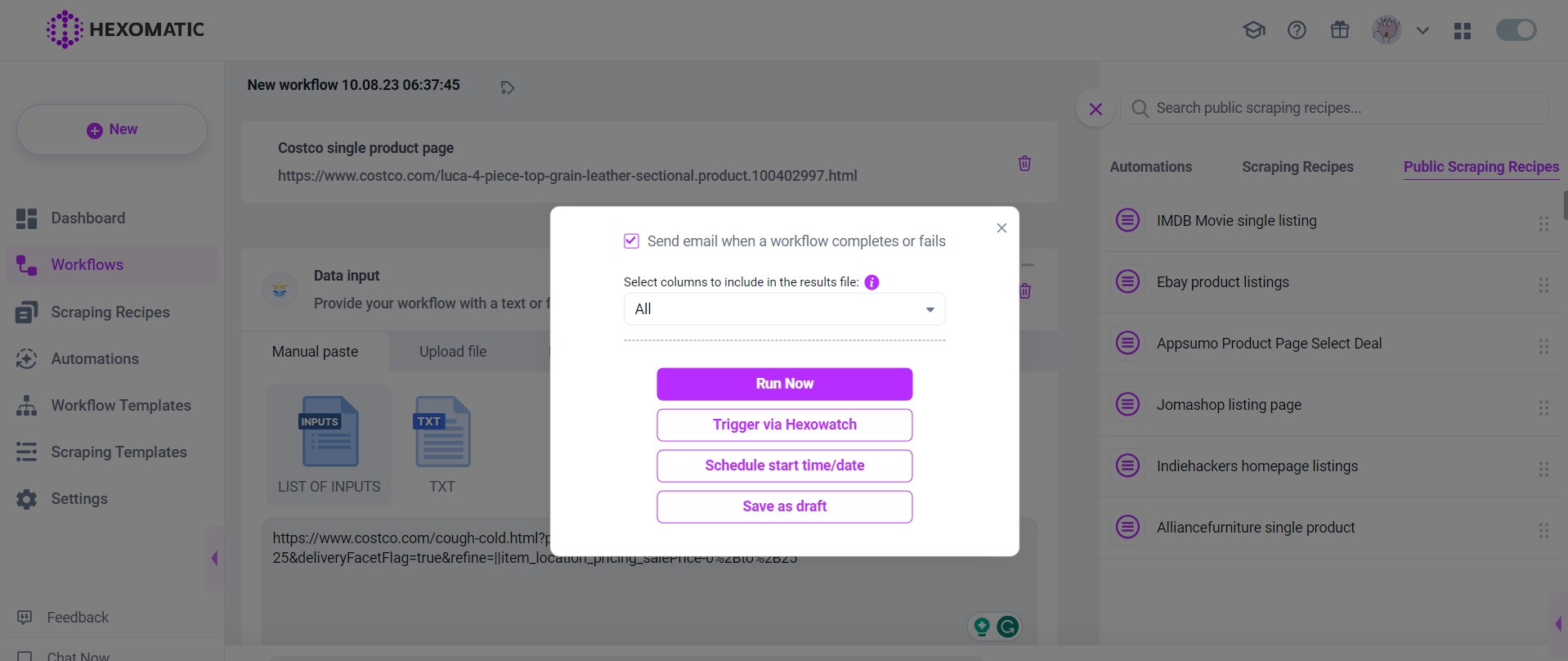 How to scrape Costco | Hexomatic