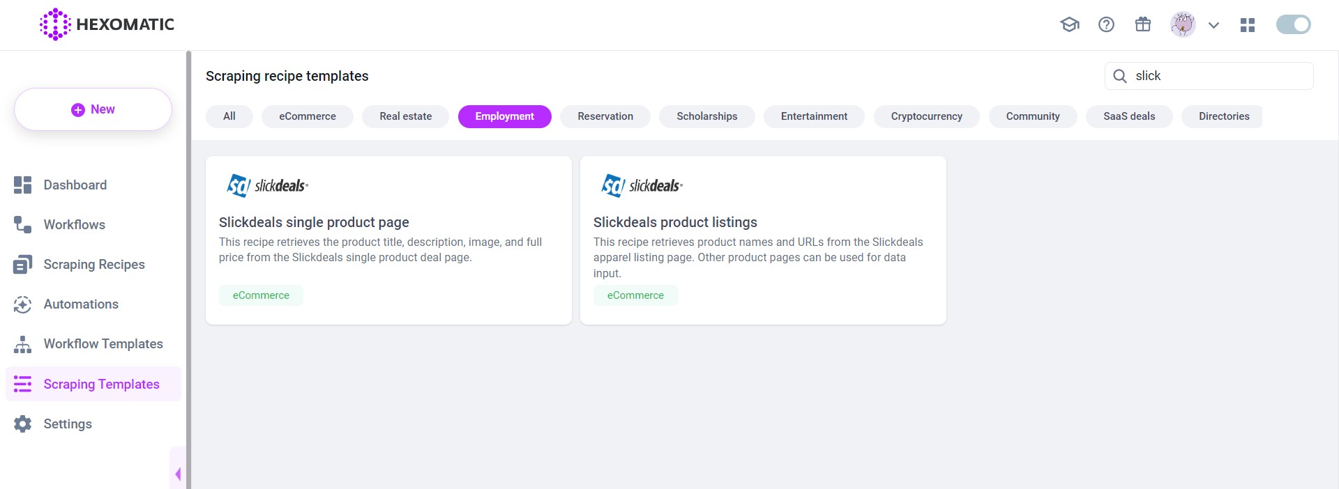How to scrape Slickdeals | Hexomatic
