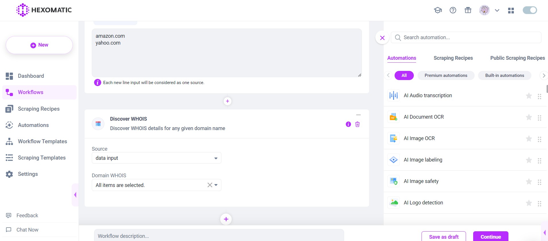 How to get WHOIS details for a website | Hexomatic Tutorial